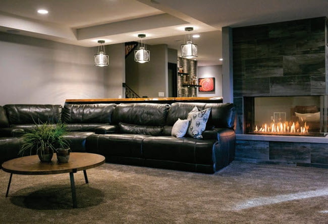 Finished 3-sided Flare fireplace